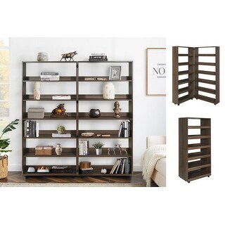 HomyLin Folding Bookcase, Wooden Storage Shelves with Casters - Bed ...