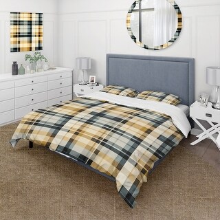 Designart "Black And Cream Plaid Sophistication I" Black Plaid bedding ...