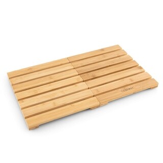 Bamboo Bath Mat with Non-slip Pads and Slatted Design-Natural - Bed ...