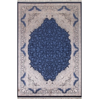 Traditional Blue Qum Turkish Area Rug Machine Made Carpet - 6'6"x 9'7 ...