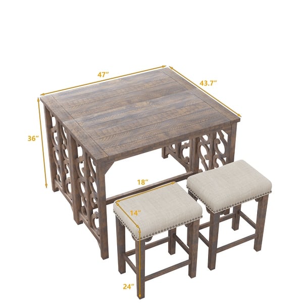 3-Piece Solid Wood Counter Height Dining Set with Foldable Table and 2 ...