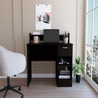 Vera Computer Desk with Top Open Shelf, 1-Drawer and 2-Storage Shelves ...