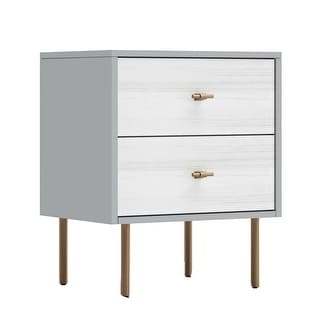 2 Drawer Nightstand, Satin Gold Handles and Legs, White, Grey - 24 Inch ...