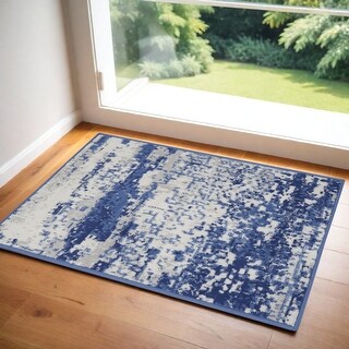 HomeRoots 2' X 3' Ivory And Navy Blue Abstract Area Rug - 36' X '24' X ...
