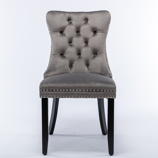2-Piece Velvet Dining Chair Set - High Back,Rivet Detail,Solid Wood ...