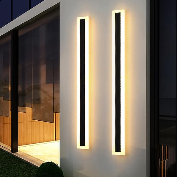 YANSUN 1-Light Black Modern Integrated LED Outdoor Wall Light ...