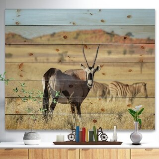 Designart 'Wildlife In Namibia Grassland' Traditional Wood Wall Art ...