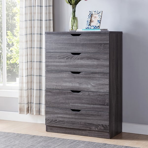 Modern Five Drawer Clothes and Storage Chest Cabinet with Cutout ...