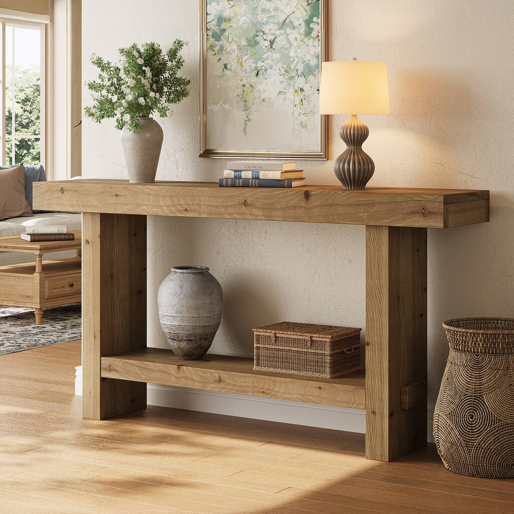 63 Inch Long Entryway Table, Narrow Sofa Console Table with Shelf ...