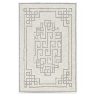5'x7' Ivory Grey Hand Tufted Bordered Greek Key Indoor Area Rug - 3'6 ...
