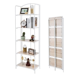 Folding Bookshelf, 5 Tier White Bookshelf, Metal Book Shelf for Storage ...