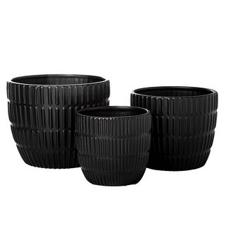 Jake 3 Piece Round Ceramic Pot Set with Embossed Grip Lines, Matte ...