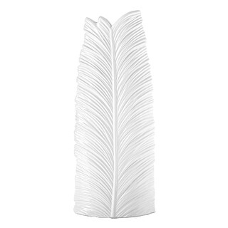 20 Inch Tall Oval Ceramic Vase with Tropical Leaf Fence Pattern, White ...