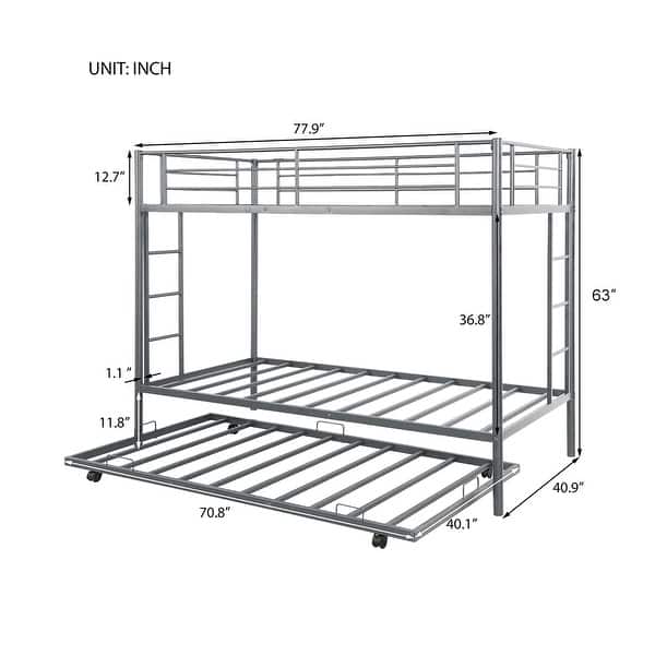 Modern Twin over Twin Triple Bunk Metal Frame Bed Pull-out Bed with ...