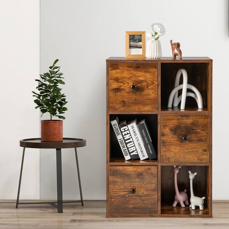 6 Cube Bookcase Storage Organizer with 3 Open Cubes 3 Drawers ...