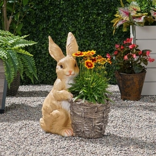 Brown Bunny Statue Planter Cartoon Animal Plant Pots Rabbit Art Flower ...