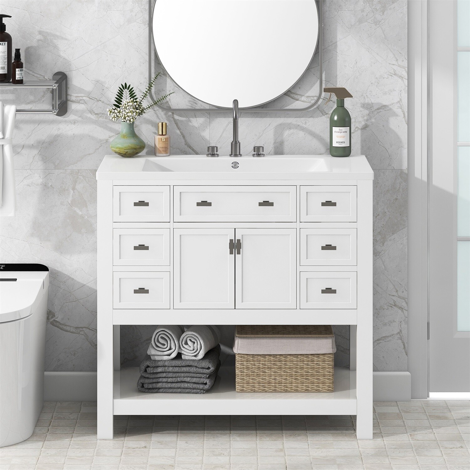 30''/36'' Bathroom Vanity with Sink, Modern Bathroom Storage Cabinet w ...