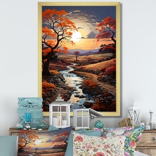 Designart "Orange Tree Maple Symphony Landscape III" Tree Maple Framed ...