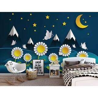GK Wall Design Kids Cartoon Nightscape Daisy and Mountain Removable ...