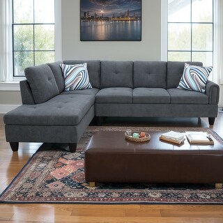 Modern Flannel Sectional Couch with Chaise and Ottoman-Large 3 Piece ...