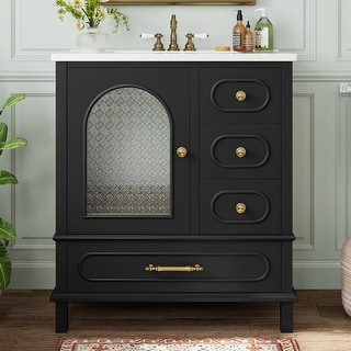 30" Free Standing Single Bathroom Vanity Set – With Sink, 3 Storage ...