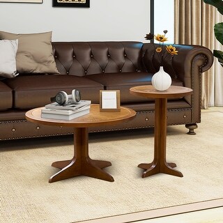 2-Piece Round Wooden Coffee Table Set - Bed Bath & Beyond - 41416604