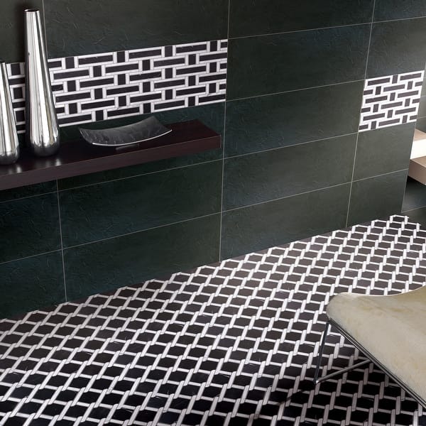 TileGen. Nero Marquina Knot Tile Random Size Marble Mosaic Tile in ...