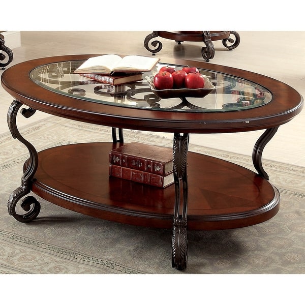 Cienna Traditional Brown Cherry 48-inch Glass Top 1-Shelf Coffee Table ...