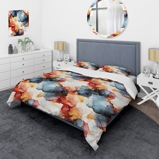 Designart "Blue And Red Marble Elegance I" Red Glam Bedding Set With ...