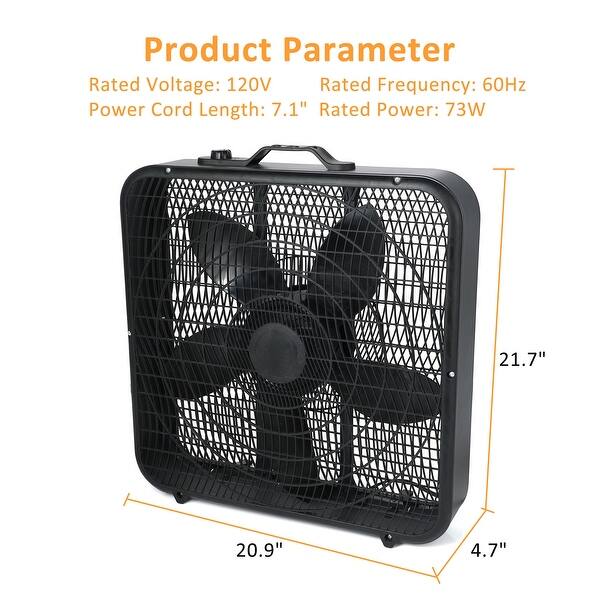 20'' Box Fan Portable Floor Fan Window Fan With 3 Speed Settings & Knob ...