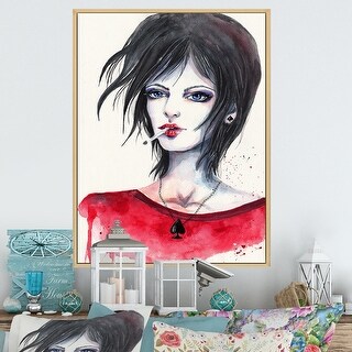 Designart "Portrait Of A Grunge Smoking Girl" Vintage Framed Canvas Art ...