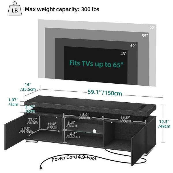 Modern LED Entertainment Center TV Stand Media Console with Power ...