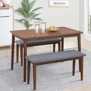 3 Pieces Dining Table Set with Wood Table and 2 Fabric Cushion Benches ...