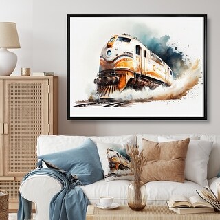Designart "Train On The Tracks" Transportation Train Framed Wall Decor ...