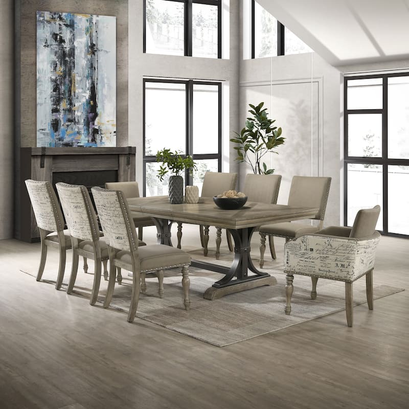 Roundhill Furniture Birmingham 9-piece Dining Set, Driftwood Finish ...