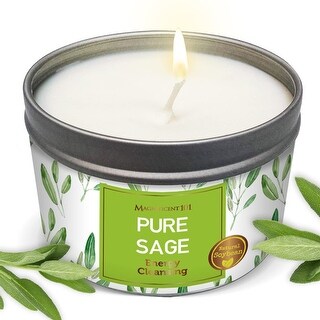 Long Lasting Pure Sage Smudge Candle - 6 Oz - 35 Hour Burn Time - Soy Wax Candle for House ...