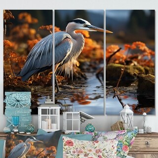Designart "Heron Reflections Of Grace" Animals Wall Art Living Room Set ...