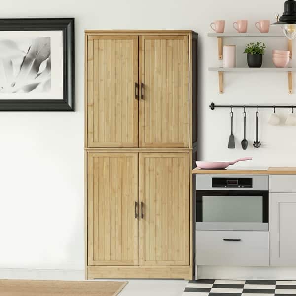 VEIKOUS Eco-Friendly Bamboo Kitchen Pantry Storage Cabinet with ...