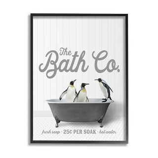 Stupell Bathing Penguins in Tub Framed Giclee Art Design by Lettered ...