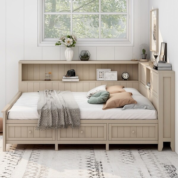 Farmhouse Full Daybed with Shelves and Drawers Sturdy Wood Frame Antique White Milk Bed Bath Beyond 42349124