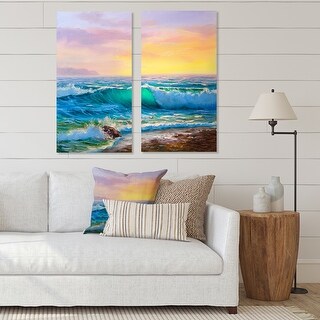 Designart "Sunsets over ocean waves" Sea & Shore Canvas Wall Art Print ...