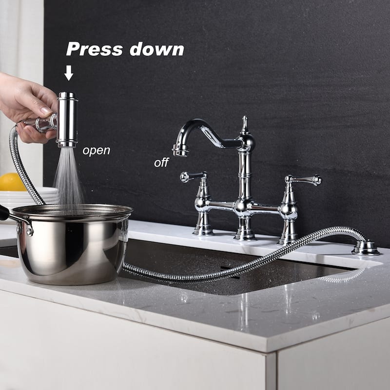 Chrome Dual Handles Kitchen Faucet With Pull-Out Side Spray in - 16.14 ...