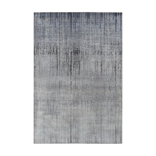 Shahbanu Rugs Light Gray, Vertical Ombre Design, Pure Silk, Hand ...