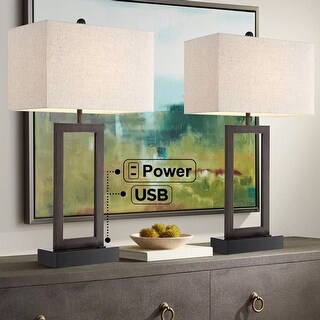 Set of 2 Modern Table Lamps 30" Tall Bronze Metal USB and Outlet - 16 ...