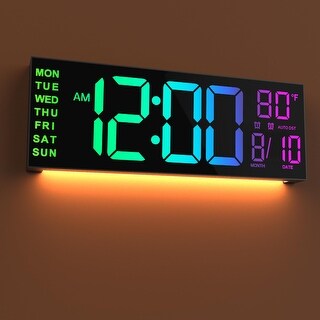 16" Large Digital Wall Clock with Remote Control, Dual Alarm with Big ...