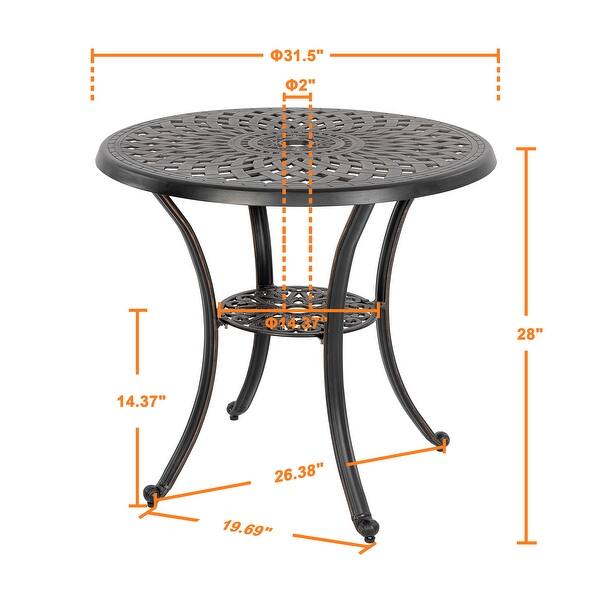 Outdoor 31'' Round Cast Aluminum Bistro Table with 2'' Umbrella Hole ...