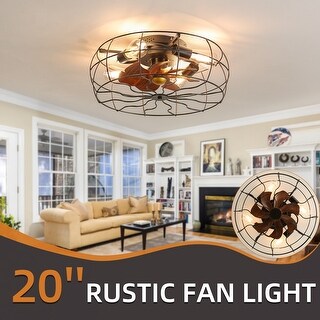 Low Profile Ceiling Fan Light Rustic Caged Ceiling Fan with Lights ...