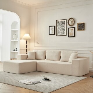 L Shaped Beige Sectional Sofa with Chaise Lounges, 2-Piece Sofa Set ...