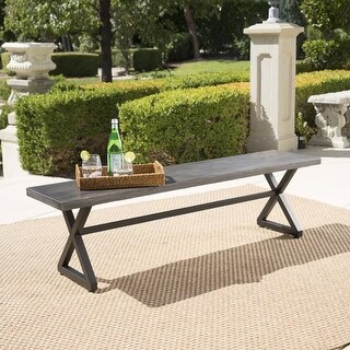 Outdoor Aluminum Dining Bench with Steel Frame,Grey/Black,for patio ...