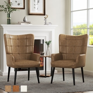 High-back Tufted Accent Chair Set of 2 Cream/ Brown/ Taupe - Bed Bath ...